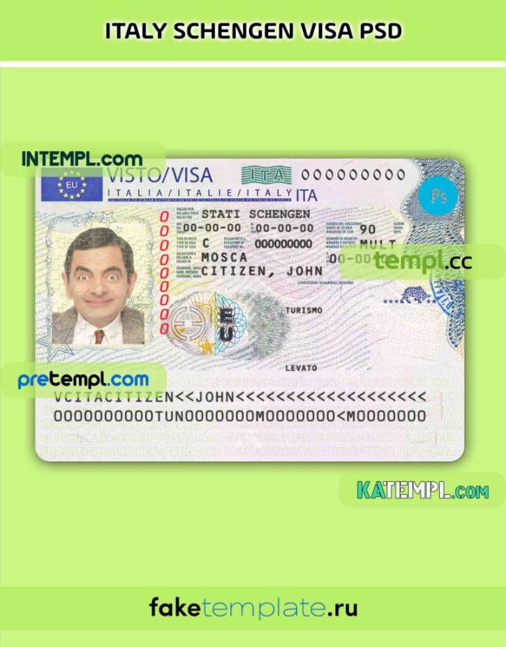 Italy schengen travel visa PSD download template