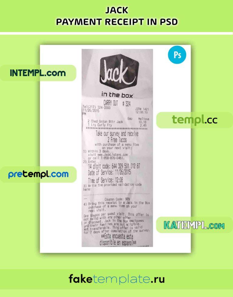 JACK payment receipt PSD download template