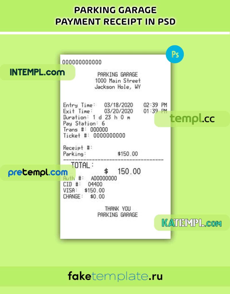 PARKING GARAGE payment receipt PSD download template