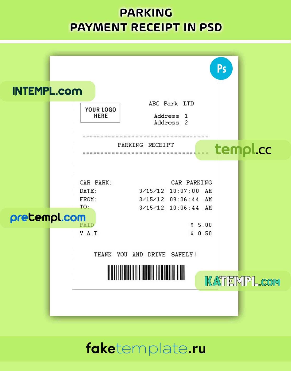 PARKING receipt sample PSD download template