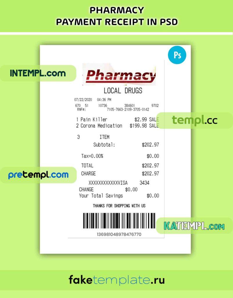 PHARMACY payment receipt PSD download template