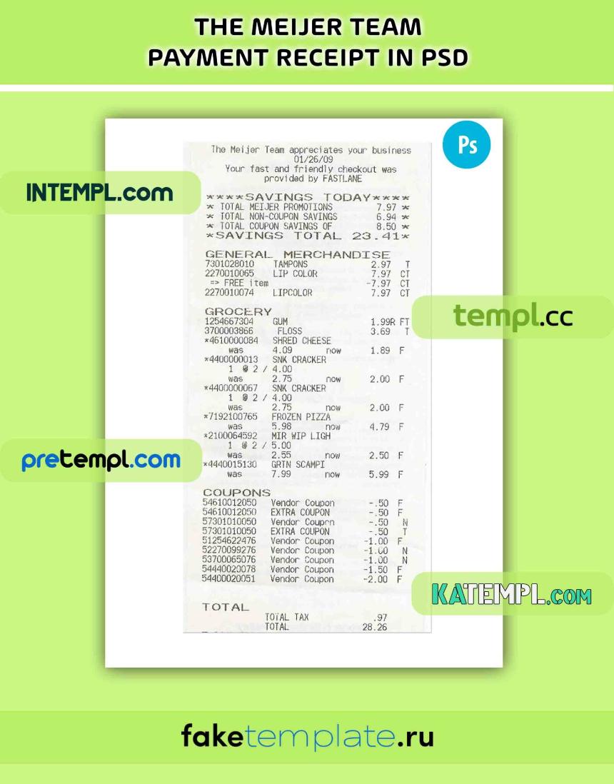 THE MEIJER TEAM receipt template PSD download template
