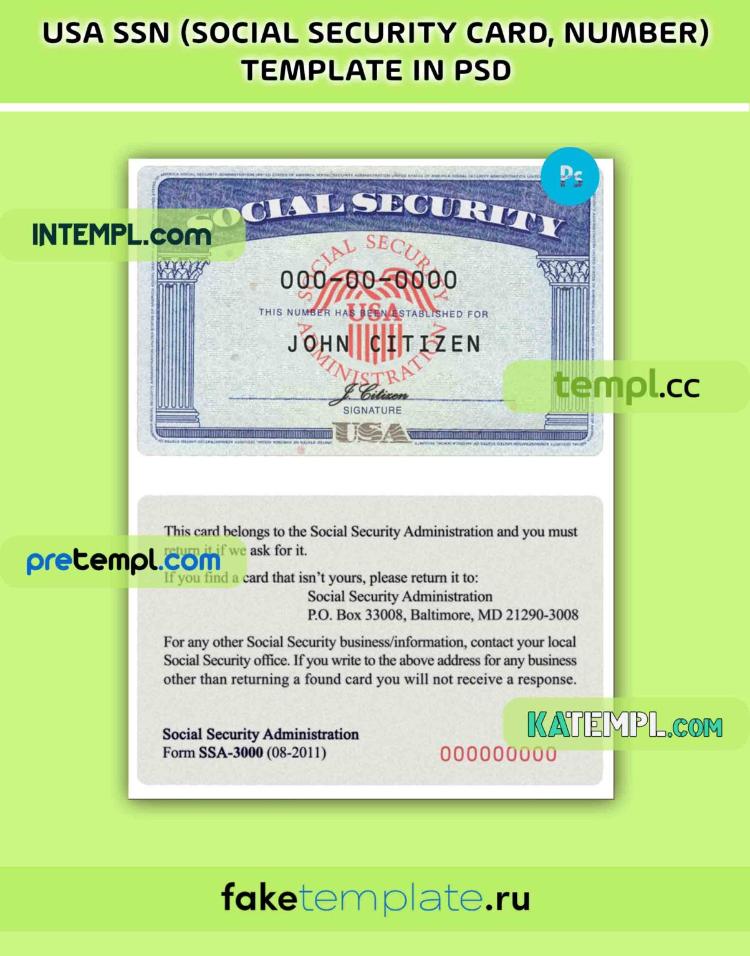 USA SSN PSD download template