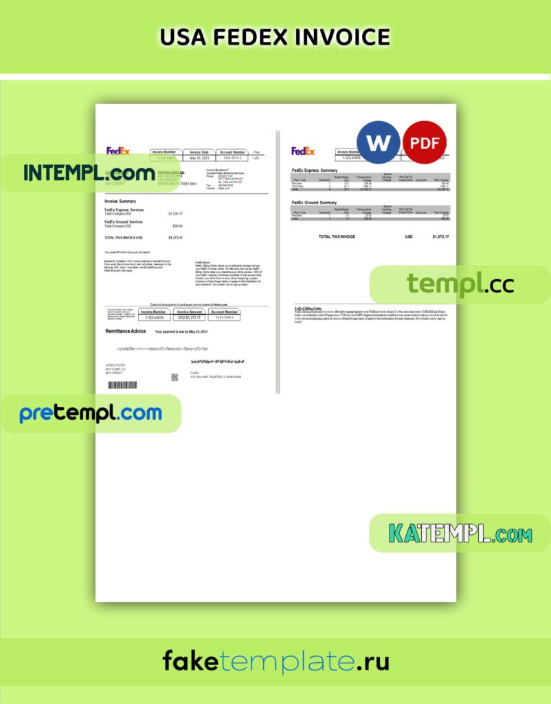 USA fedex invoice Word and PDF download template